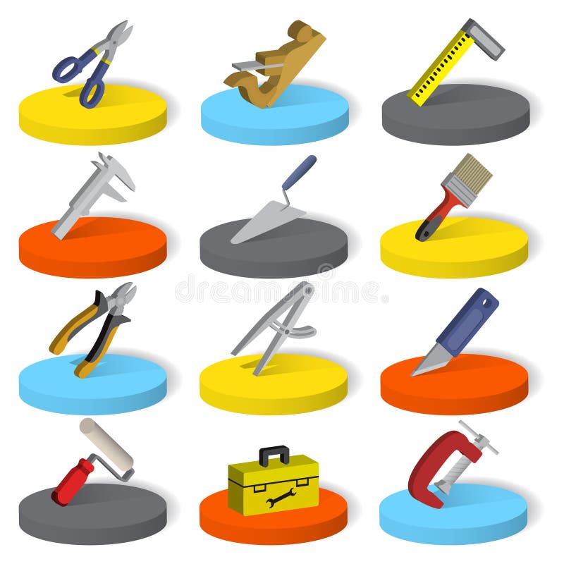 Set of Twelve Industrial, Construction, Paint Tools in Isometric Style ...
