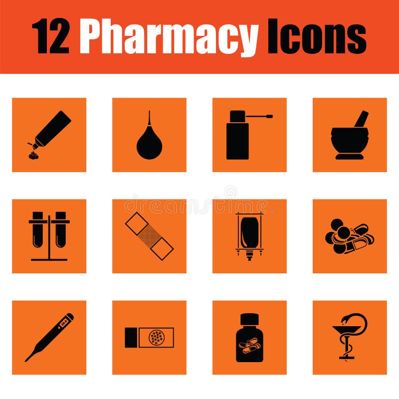 Set of Twelve Pharmacy Icons Stock Vector - Illustration of frame ...