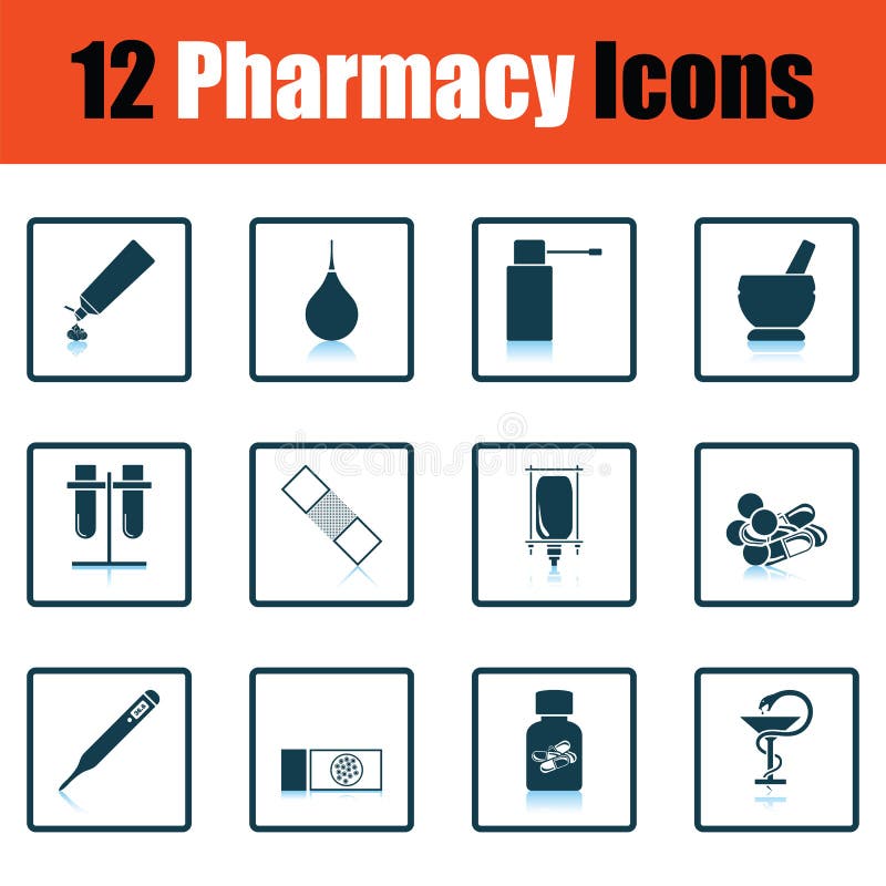 Set of Twelve Pharmacy Icons Stock Vector - Illustration of counter ...
