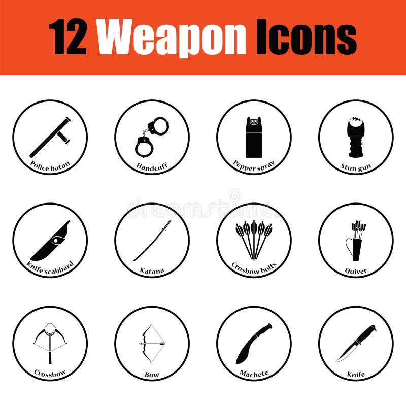 Set of twelve weapon icons stock vector. Illustration of stun - 76457998