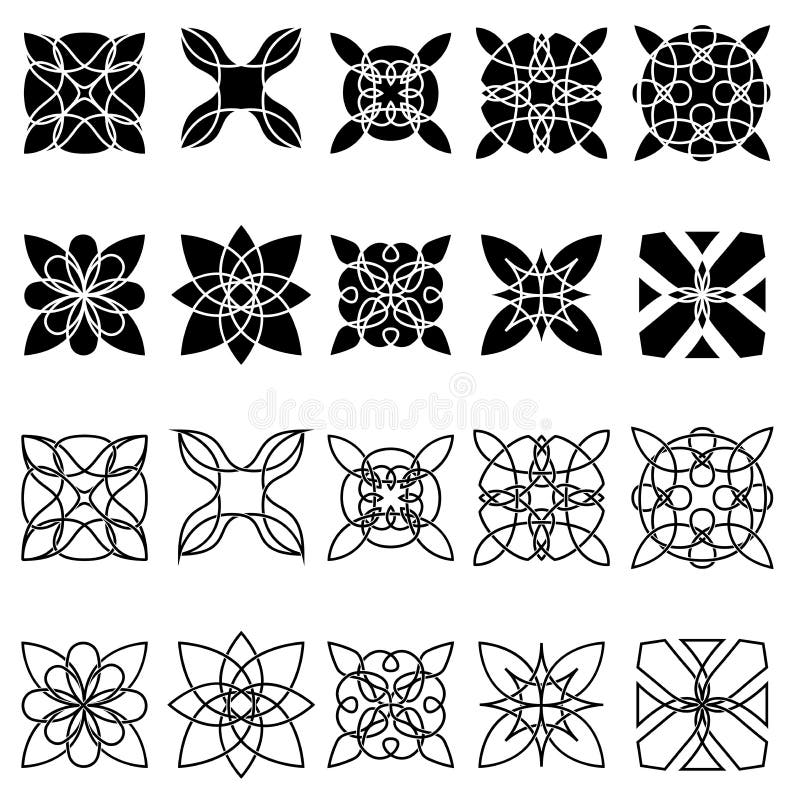 Set of Twenty Black Pattern Shapes Stock Illustration - Illustration of ...