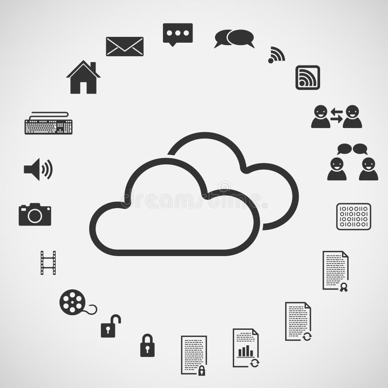 Twenty Cloud Icons in Different Shapes and Styles Stock Illustration ...