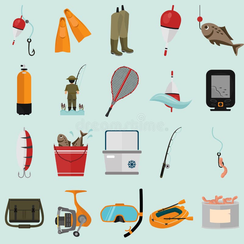Set of Twenty Fishing Color Flat Icons Stock Vector - Illustration of ...