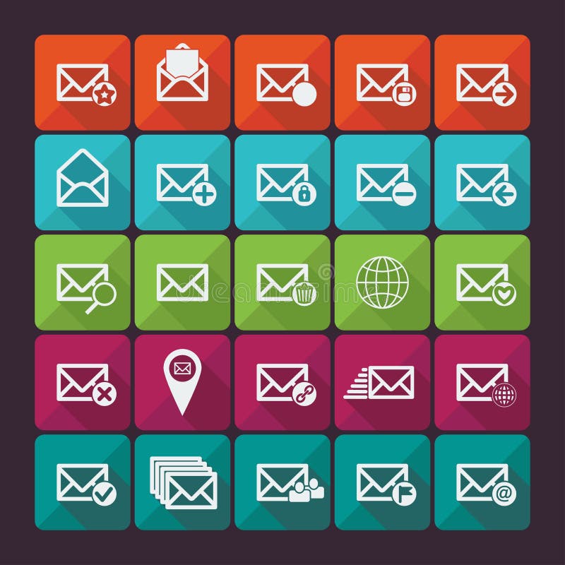 Set of Twenty Five Flat Mail Icons. Social Stock Illustration ...