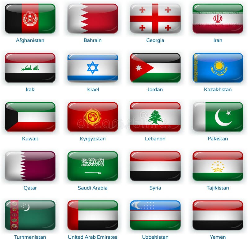 Set of Twenty Flags in Button Style. Western Asia Stock Illustration ...