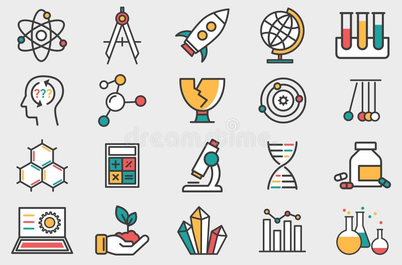 Set of Twenty Icons Symbolizing Different Scientific Sections Stock ...