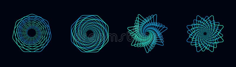 Set of Twisted Spirals. Sacred Geometry. Tunnel with Lines in the Form ...