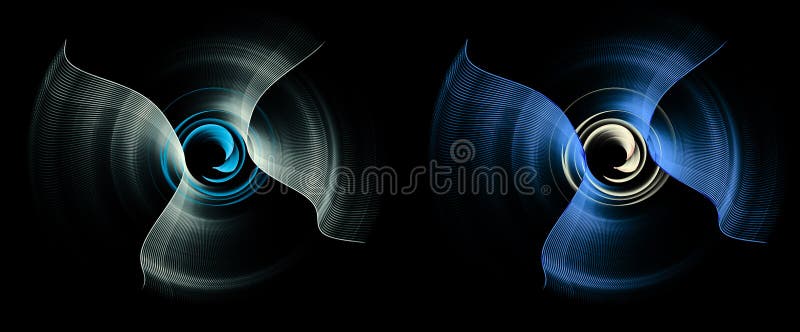 A Set of Two Abstract Rotating Engines of Different Colors on a Black ...