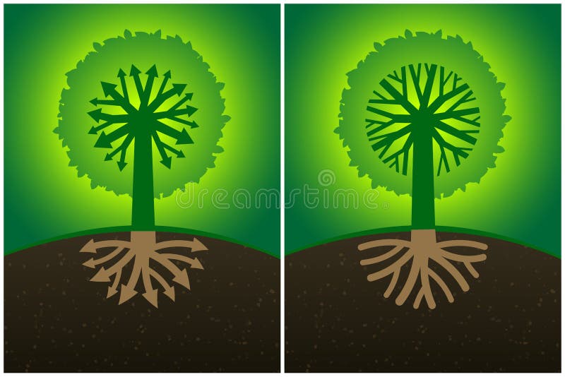 Set Two Abstract Tree Diagram with the Branches of the Roots in the ...