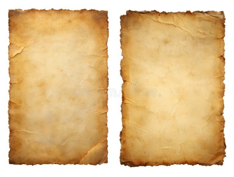 Set of Two Aged, Worn and Soiled Paper Scraps Isolated on a White ...