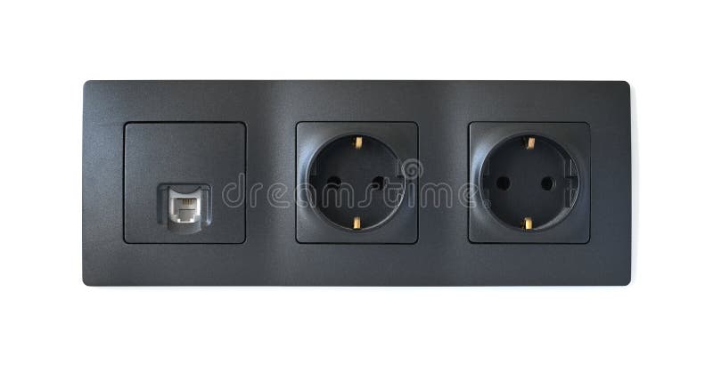 Set of Two Black Electric Sockets Outlet and Ethernet Port Stock Image ...