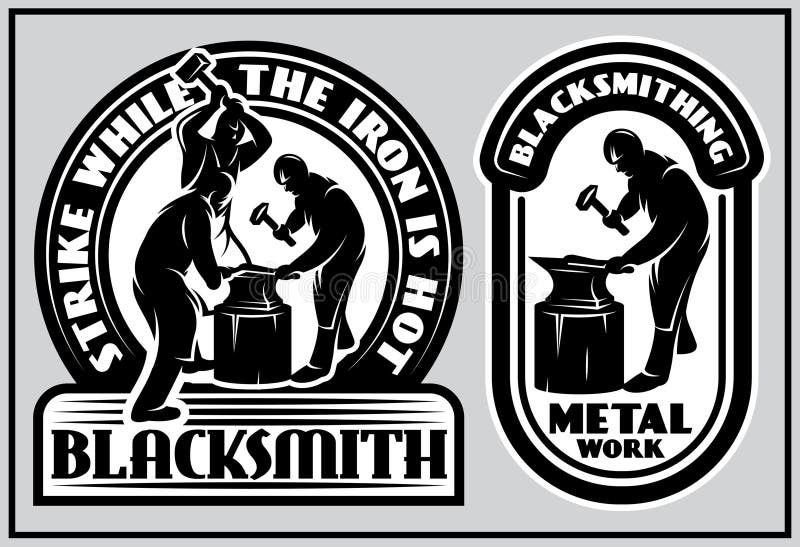 A Set of Two Blacksmithing Logo Design Templates. Blacksmith at Work ...