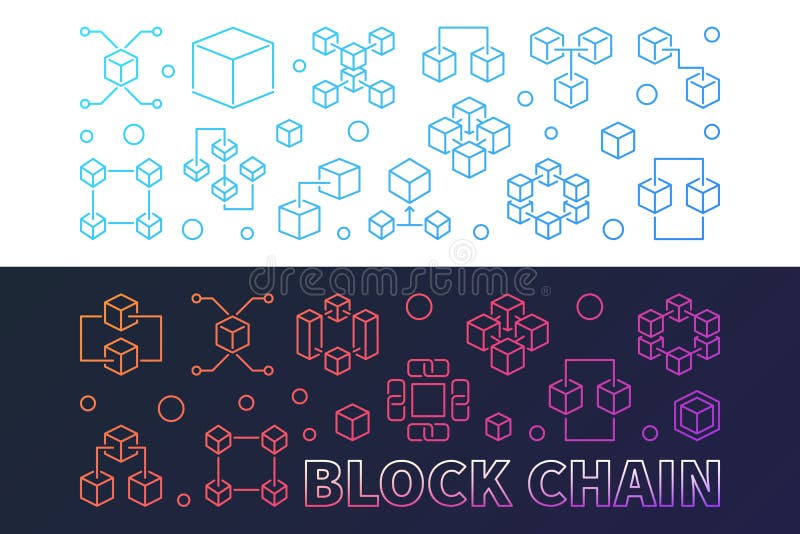 Set of Two Block Chain Colorful Vector Banners in Outline Style Stock ...