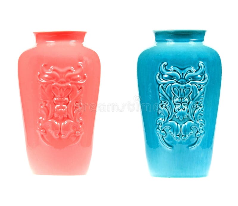 Set of Two Blue and Pink Empty Flower Pots Isolated Stock Photo - Image ...