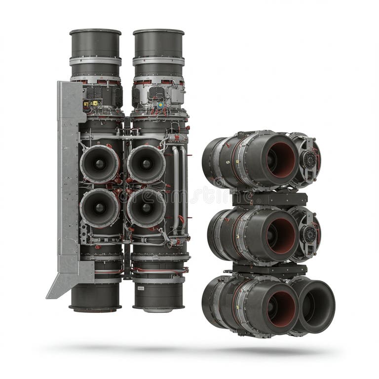 A Set of Two Complex Metallic Structures, Resembling Rocket Propulsion ...