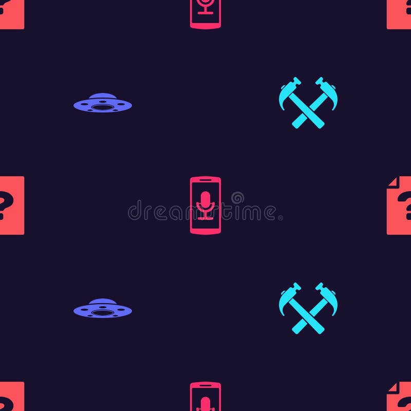 Set Two Crossed Hammers, UFO Flying Spaceship, Mobile Recording and ... Set Two Crossed Hammers, UFO Flying Spaceship, Mobile Recording and ...