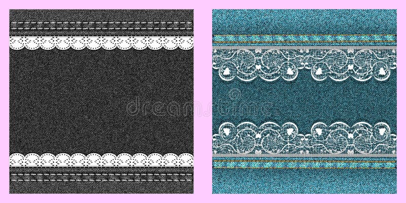 Set of Two Denim Texture with Lace. Stock Vector - Illustration of ...