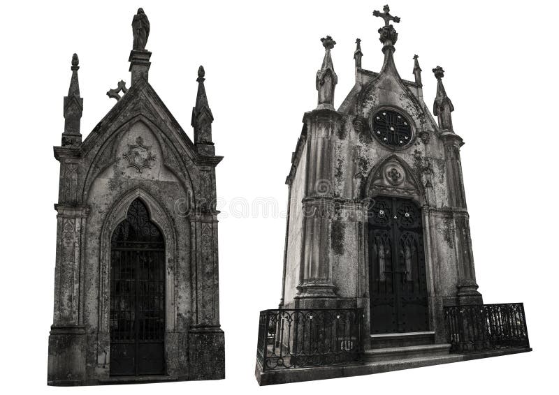 Set of Two Different Facades of Old Crypts. Isolated on White ...