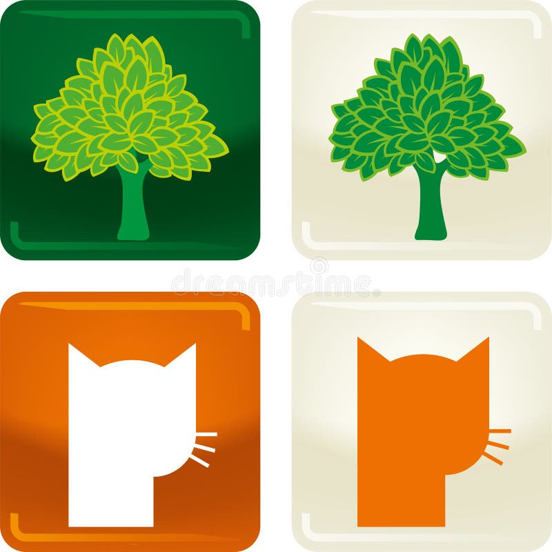 Set of Two Ecology Icons on Buttons. Tree and Animal Stock Illustration ...