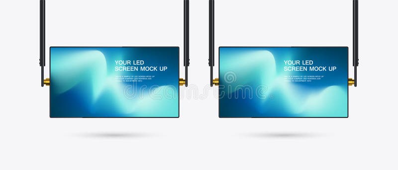 Set of Two Hanging LED Screens Mockup with Gradient Blue Screen. a ...