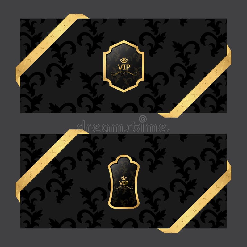 Set of Two Horizontal Banners on a Dark Background with Ribbons and VIP ...