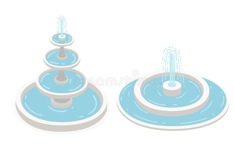 Set of Two Isometric Fountains with Water Vector Illustration Isolated ...