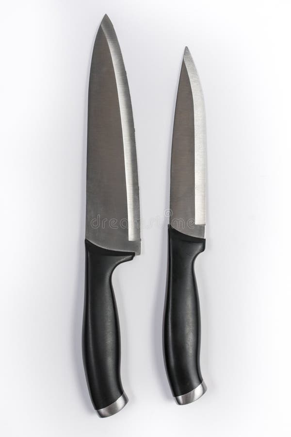Set of Two Kitchen Knives on White Background Stock Photo - Image of ...
