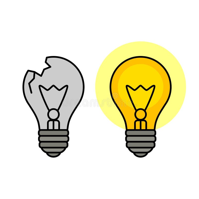 Set of Two Light Bulbs. Burnt Out and Shining Light Bulb. Recycling ...