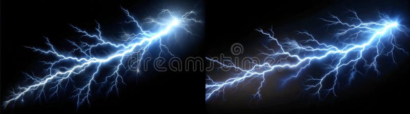 Set of Two Lightning Bolts on an Isolated Black Background Stock Image ...