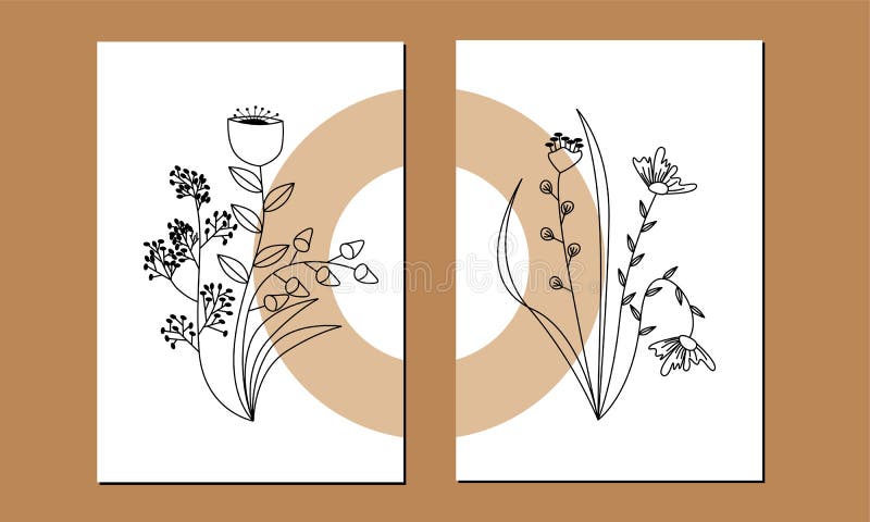 Set of Two Minimal Hand Drawn Flower Wall Art. Line Art Flower Wall ...