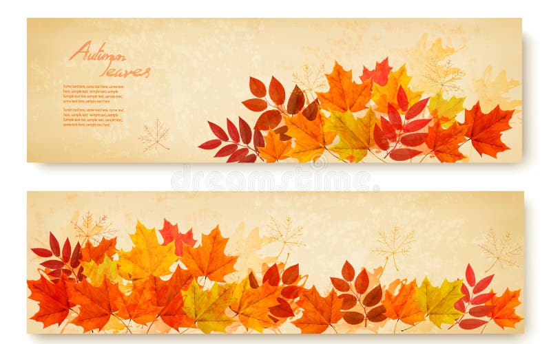 Set of Two Nature Banners with Colorful Autumn Leaves. Stock Vector ...