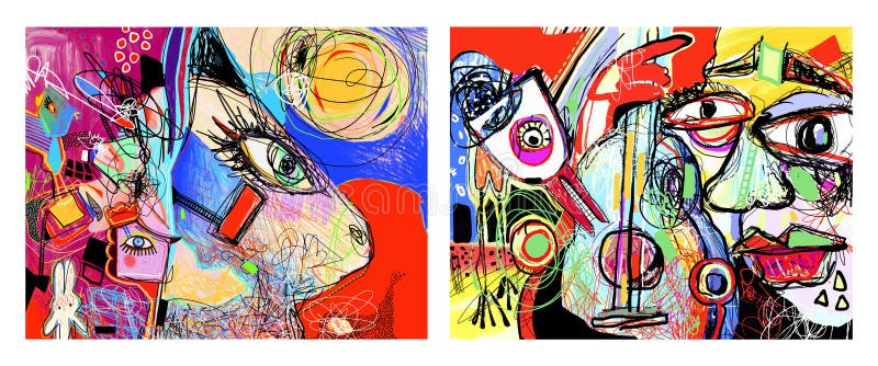 Set of Two Original Contemporary Art Composition Stock Photo - Image of ...