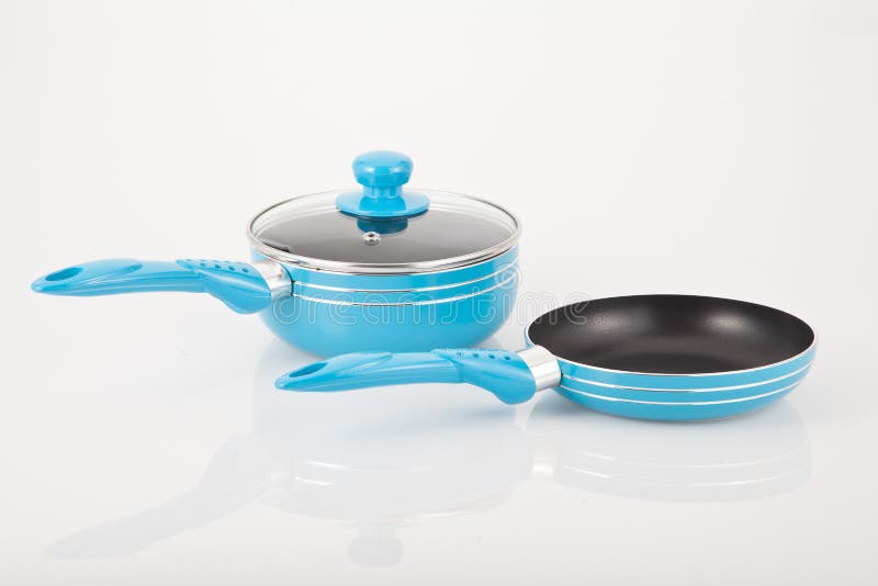 Set of Two Pans on White Background Stock Photo - Image of handle ...