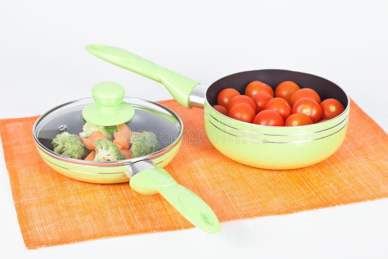 Set of Two Pans on White Background Stock Photo - Image of handle ...