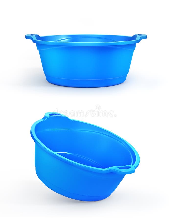 Set of Two Plastic Basin in Different View, Isolation on a White Stock ...