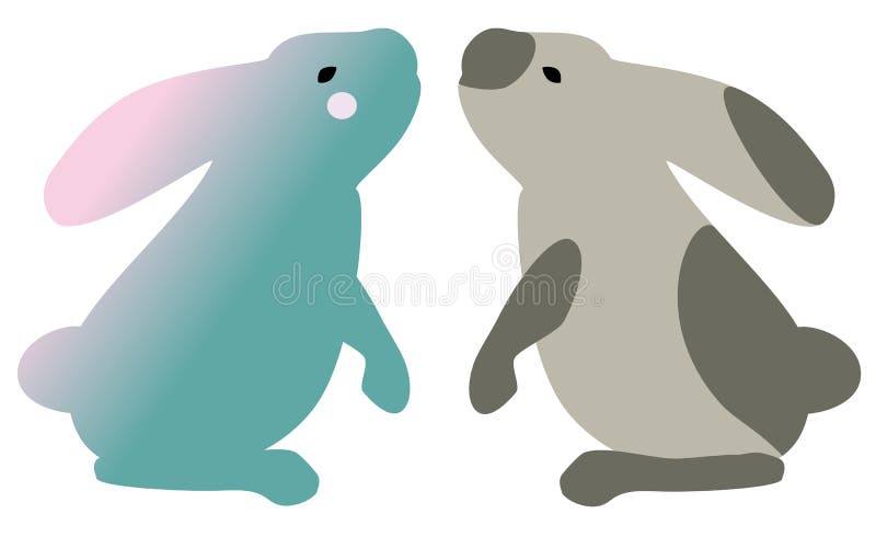 Set of Two Rabbits in Cartoon Style. Cute Bunny Logo, Stickers or ...