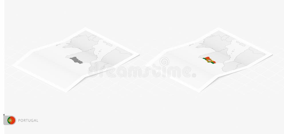 Set of Two Realistic Map of Portugal with Shadow. the Flag and Map of ...