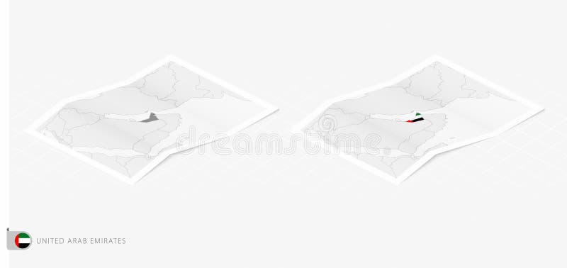 Set of Two Realistic Map of United Arab Emirates with Shadow. the Flag ...
