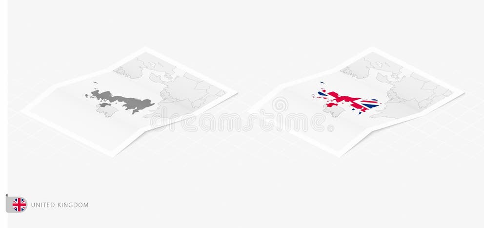 Set of Two Realistic Map of United Kingdom with Shadow. the Flag and ...