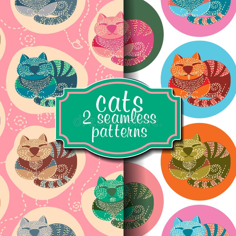 Two Seamless Patterns Cats Stock Illustrations – 9 Two Seamless ...