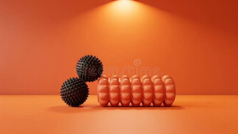 A Set of Two Textured Massage Balls and a Bumpy Foam Roller Stock ...