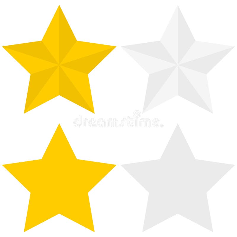Set of Two Variants of Gold and Silver Flat Star Icons Isolated on a ...