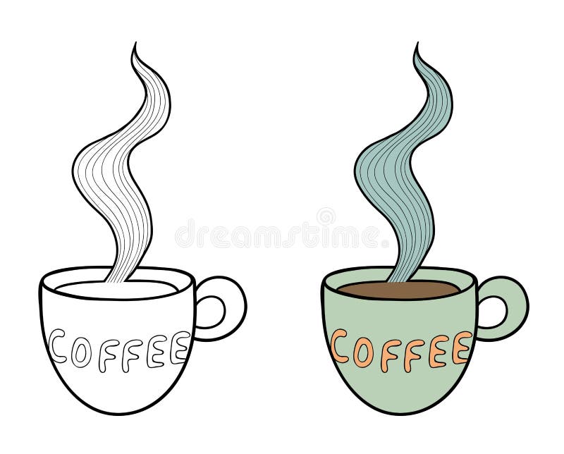 Set of Two Vector Doodle Coffee Cups, Outline and Stock Vector ...