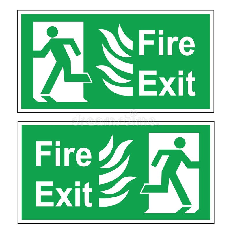 Set of Two Vector Green Evacuation Signs. Fire Exit Right and Left ...
