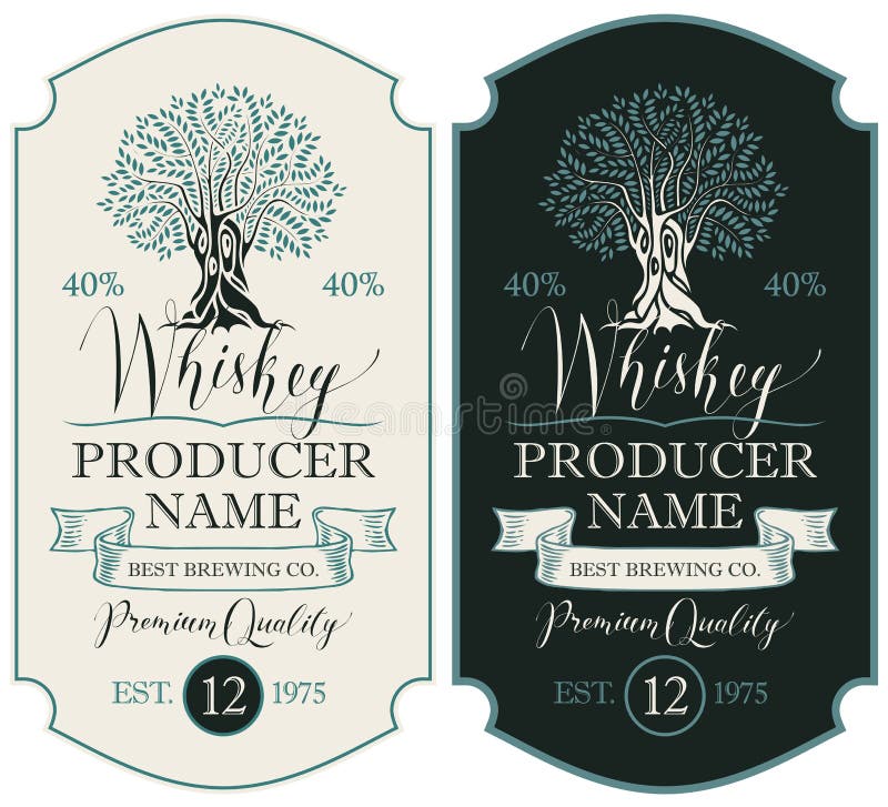 Labels for Whiskey with Crown and Oak Tree Stock Vector - Illustration ...