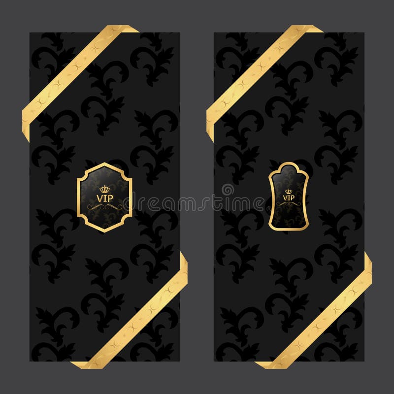Set of Two Vertical Banners on a Dark Background with Ribbons and VIP ...