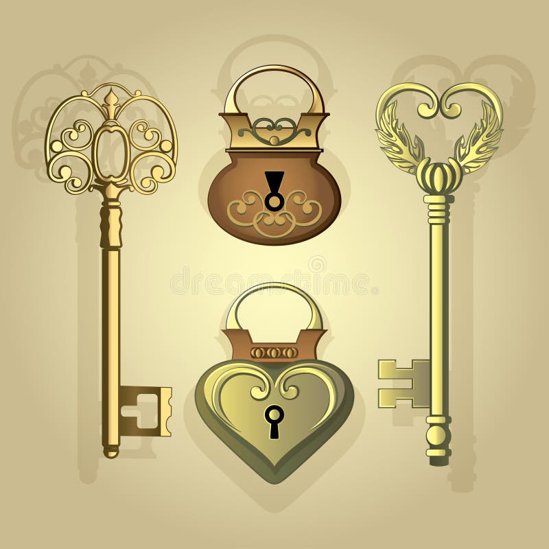 Set of Two Vintage Locks with Two Keys Stock Illustration ...
