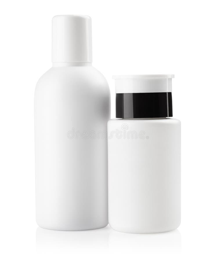 Set of Two White Bottles for Cosmetic Liquids Stock Image - Image of ...