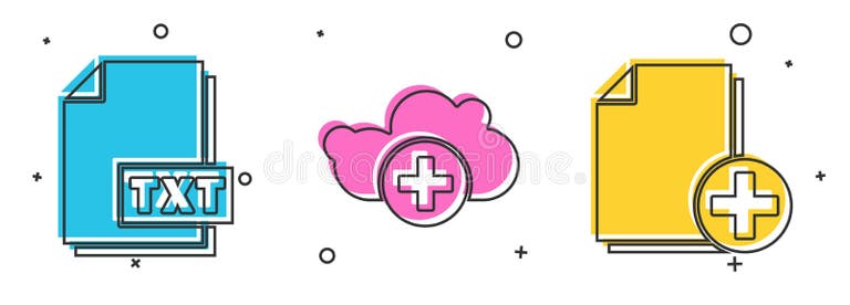 Set TXT File Document, Add Cloud and Add New File Icon. Vector Stock ...