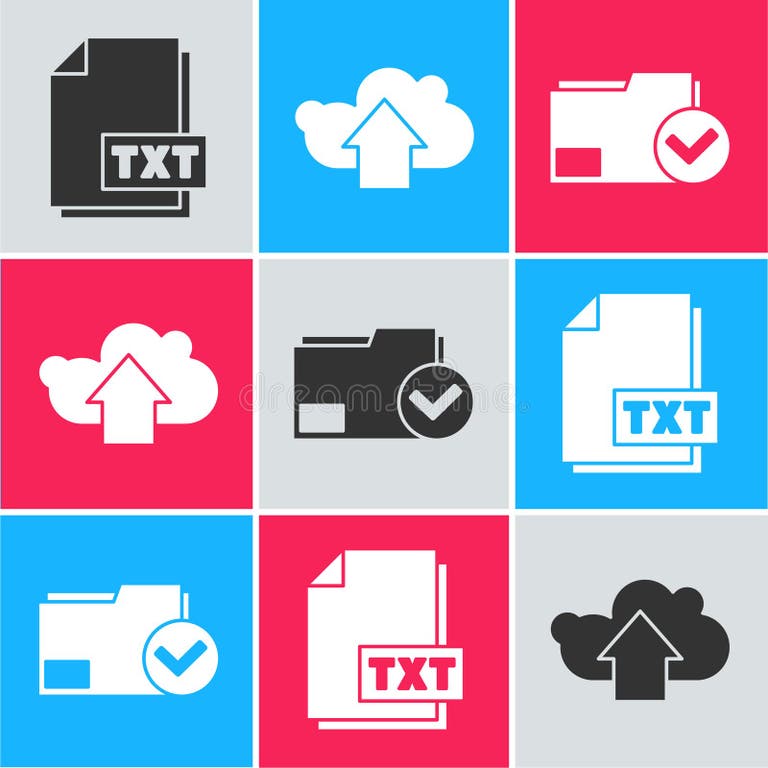 Set TXT File Document, Cloud Upload and Document Folder and Check Mark ...